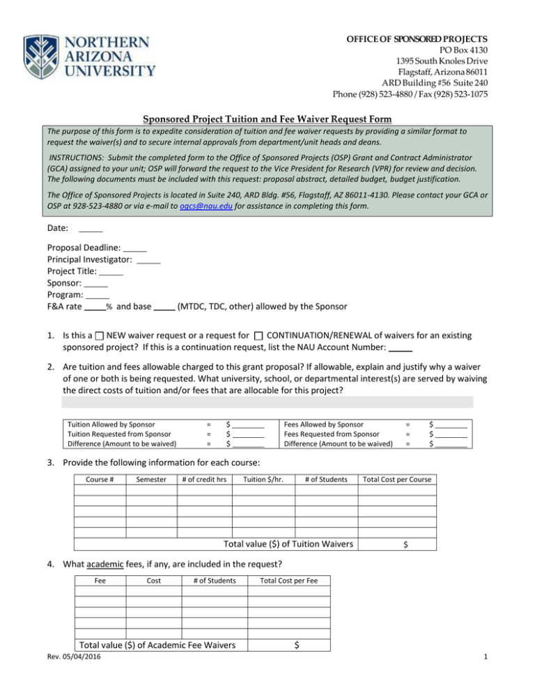 Tuition And Fee Waiver Request Form