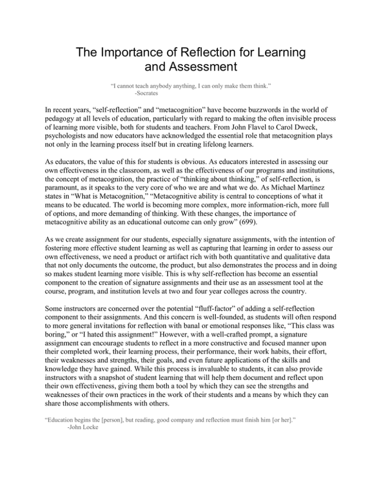 The Importance Of Reflection With Sample Prompts 1 docx
