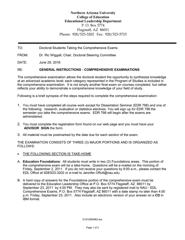 General Instructions Comprehensive Examinations