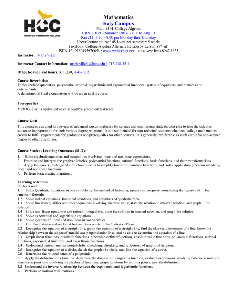 Math 1314 Summer II 2014 doc
