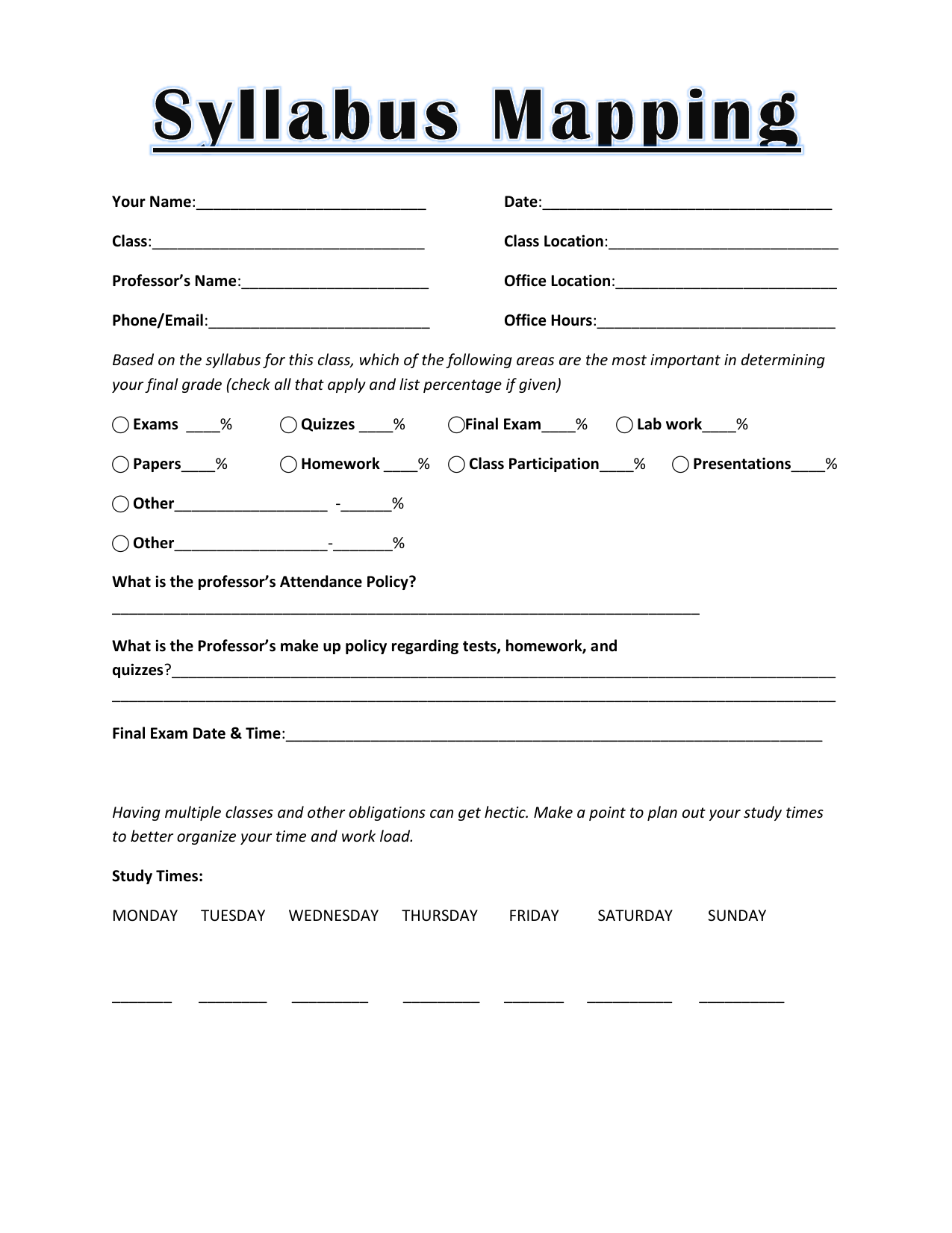 Syllabus Mapping worksheet Syllabus Mapping worksheet
