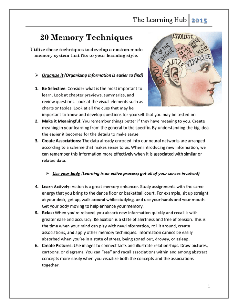 20 Memory Techniques 20 Memory Techniques