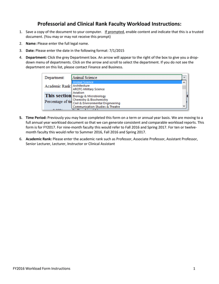 Professorial and Clinical Rank Faculty Workload Instructions