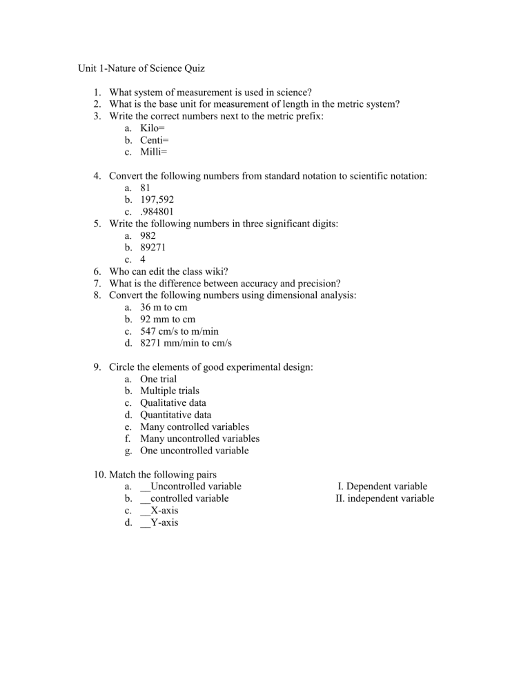 Unit 1 Quiz