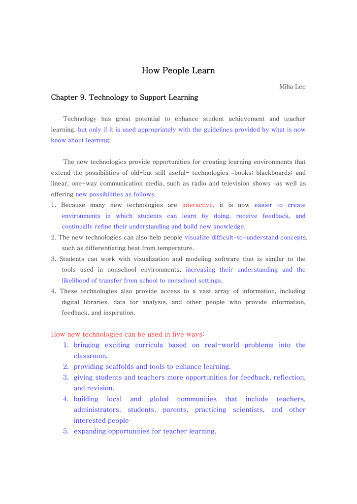How people learn chapter 9 summary