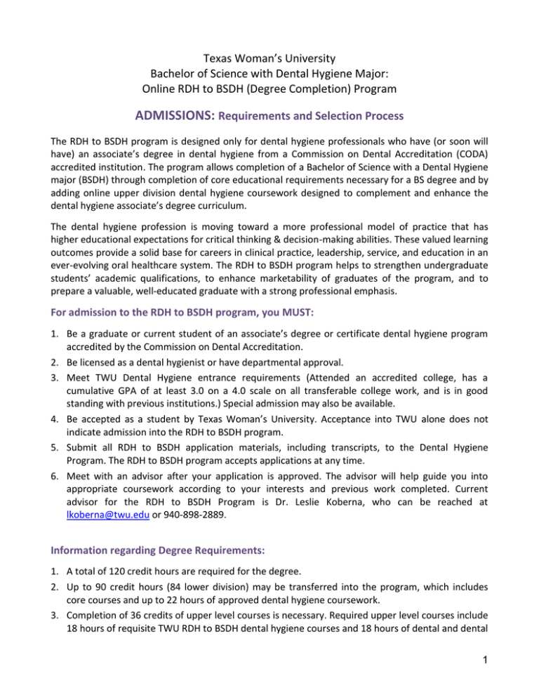 Apply to the RDH-to-BSDH program