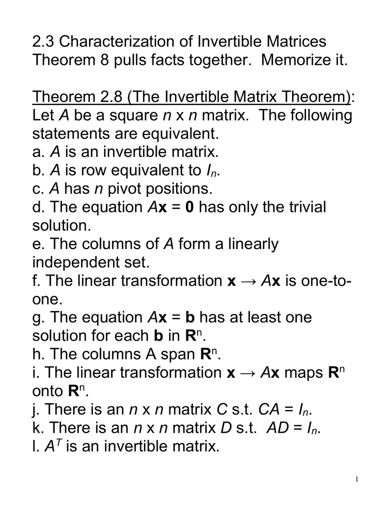 Sec 2 3 Characterization Of Invertible Matrices doc