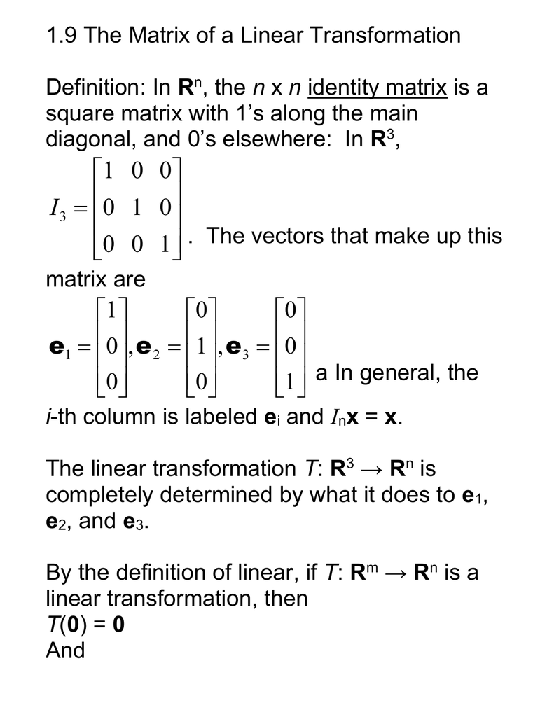 Sec 1 9 The Matrix Of A Linear Transformation doc