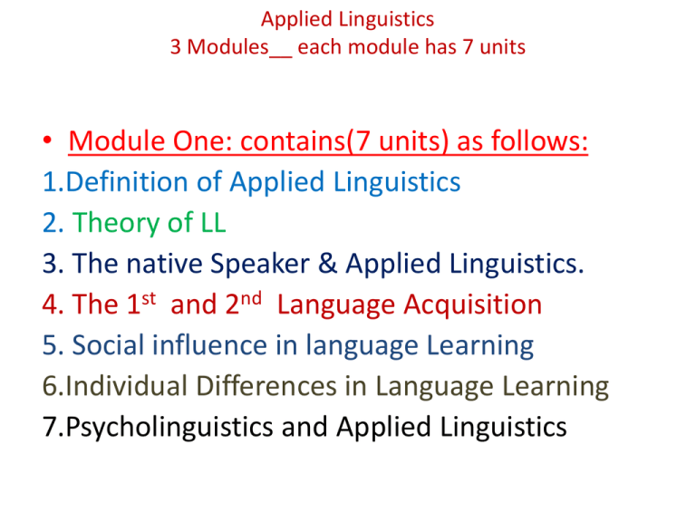 Applied Linguistics Applied Linguistics