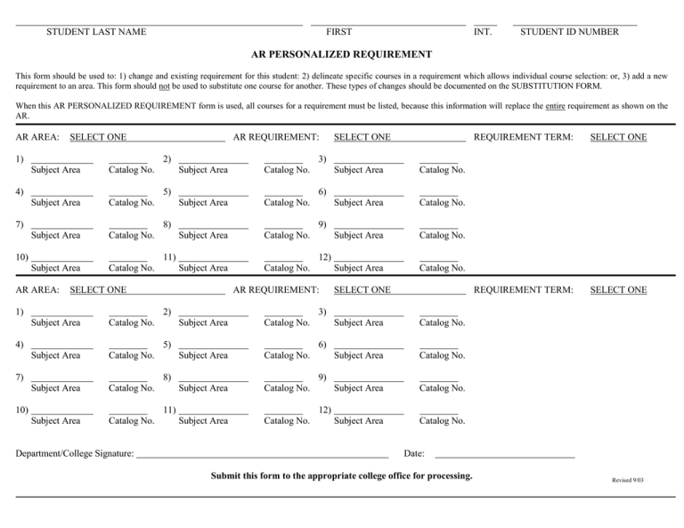 AR Personalized Requirement Form
