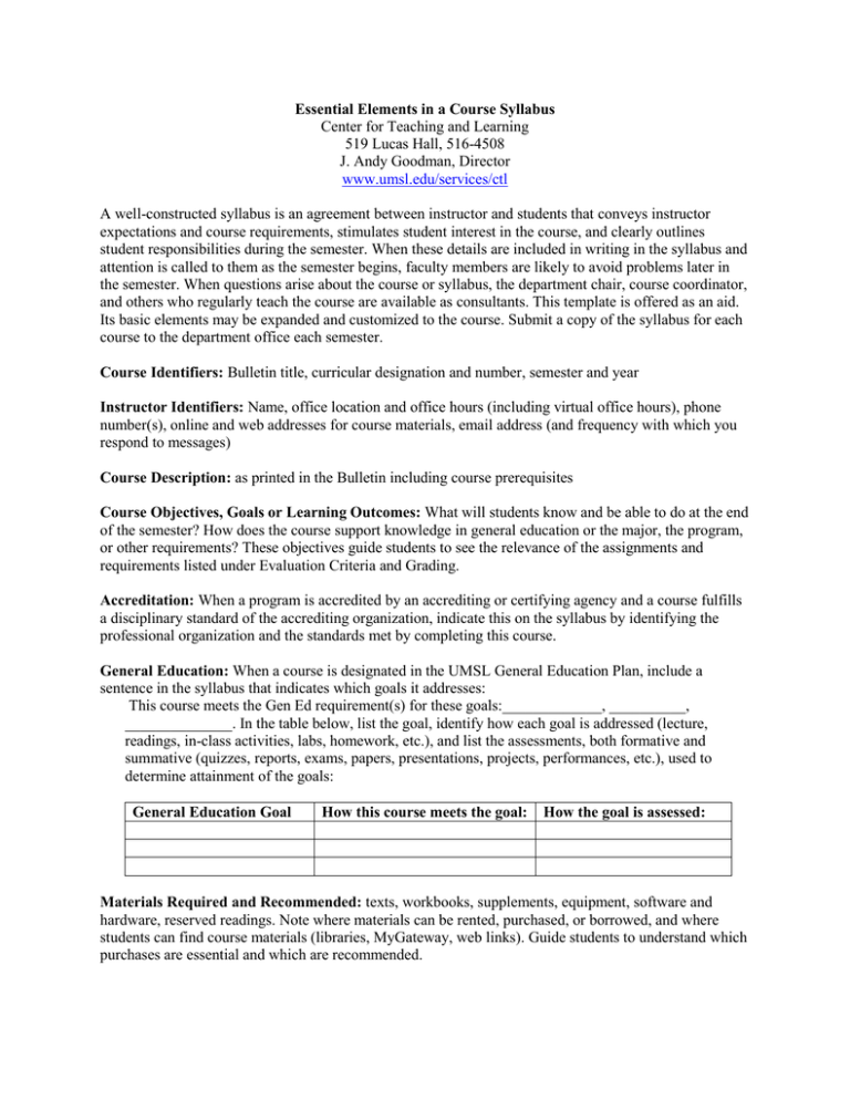 Essential Elements In A Course Syllabus Essential Elements In A Course Syllabus