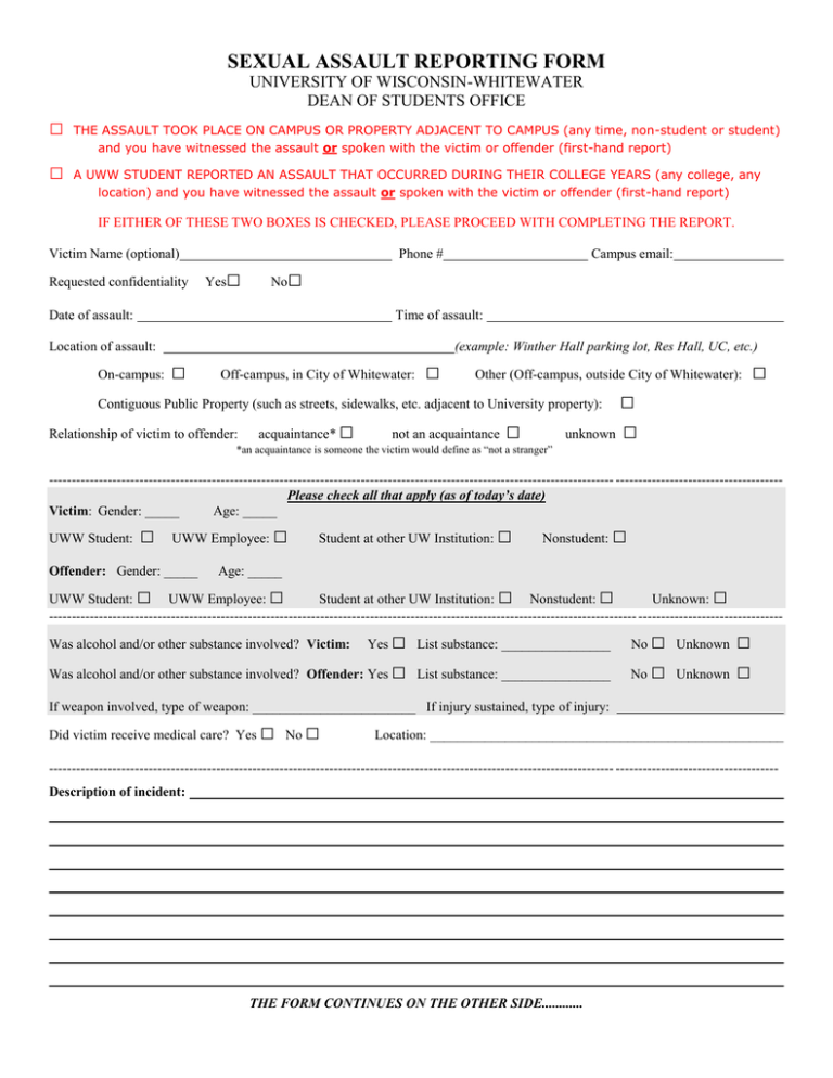 Sexual Assault Incident Mandated Reporting Form Sexual Assault Incident Mandated Reporting Form