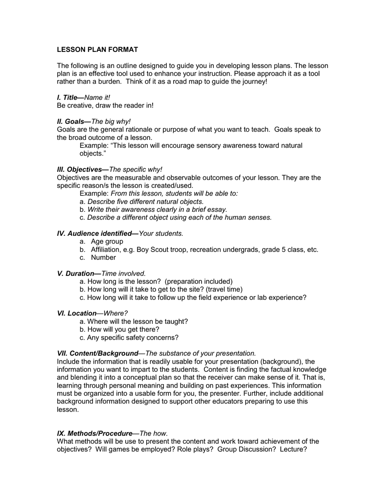 LESSON PLAN FORMAT LESSON PLAN FORMAT
