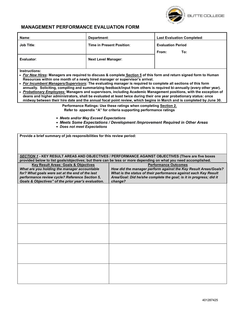 MANAGEMENT PERFORMANCE EVALUATION FORM