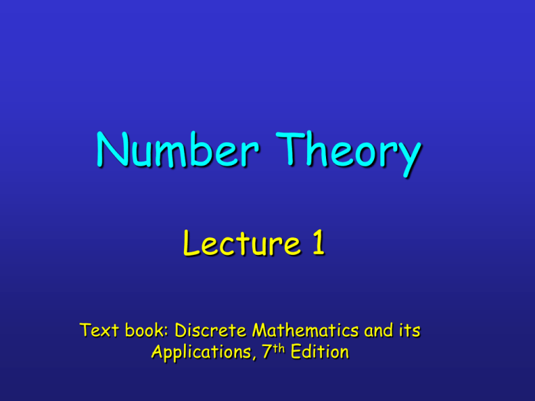 Topic 1 Number Theory Topic 1 Number Theory