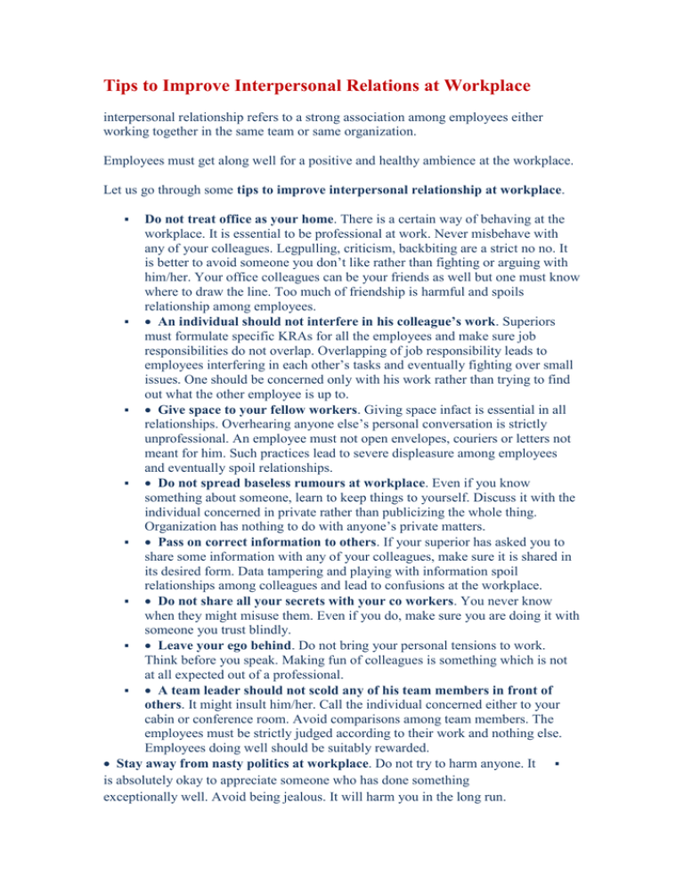 Tips To Improve Interpersonal Relations At Workplace