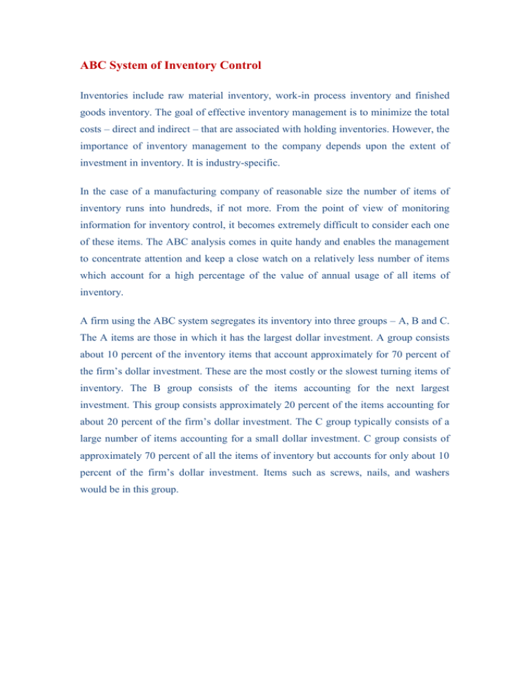 ABC System Of Inventory Control
