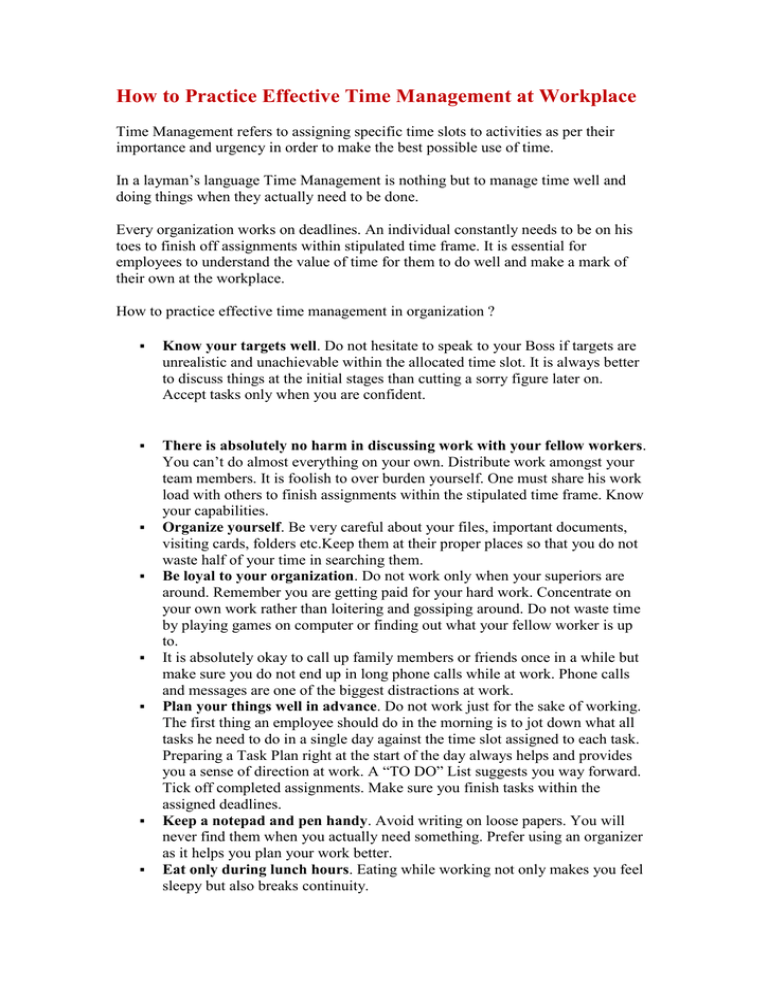 How To Practice Effective Time Management At Workplace