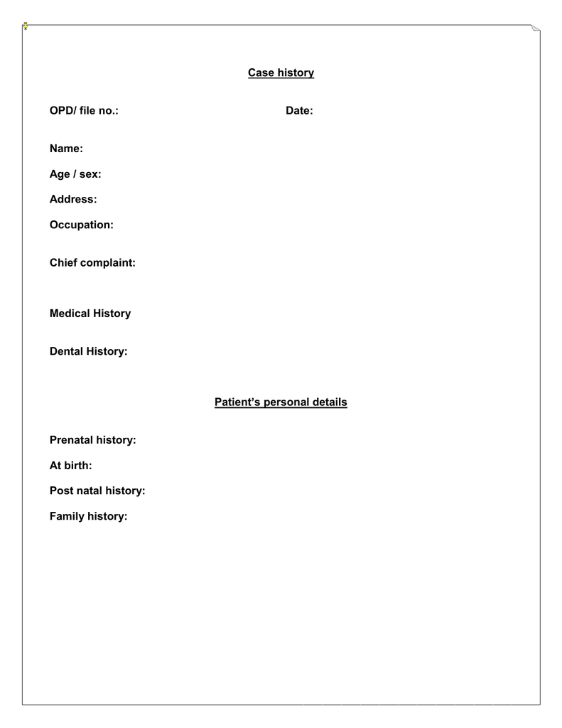 Case History Format Case History Format