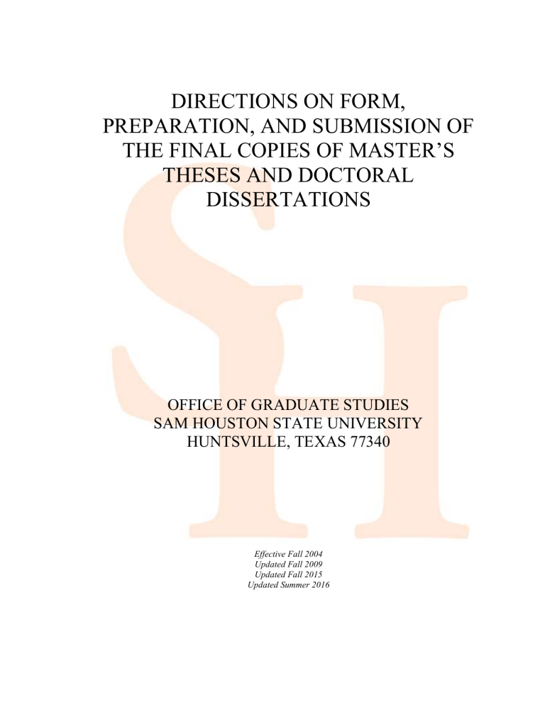 Directions on Form, Preparation, and Submission of the Final Copies of ...