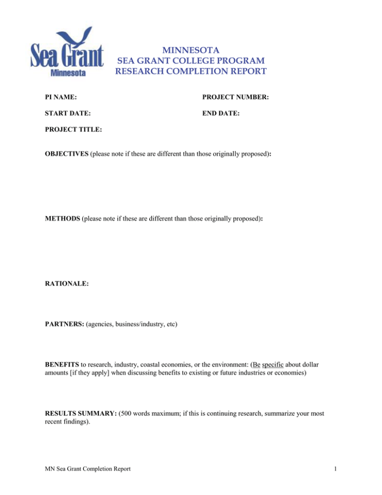 Research Project Completion Report Form