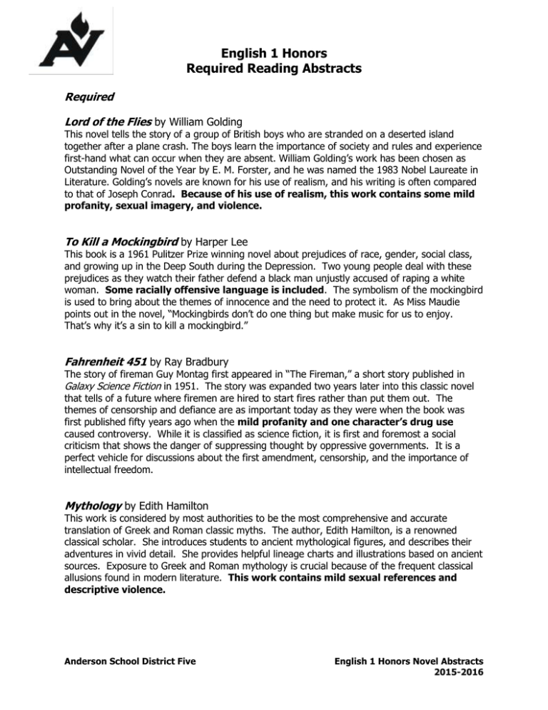 English 1 Honors Required Reading Abstracts English 1 Honors Required Reading Abstracts
