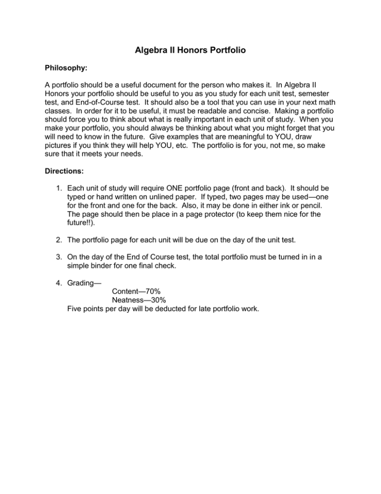 PORTFOLIO REQUIREMENTS