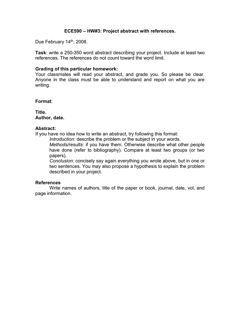 HW 3 Project Abstract With References ECE590 Task Grading Of This Particular Homework 