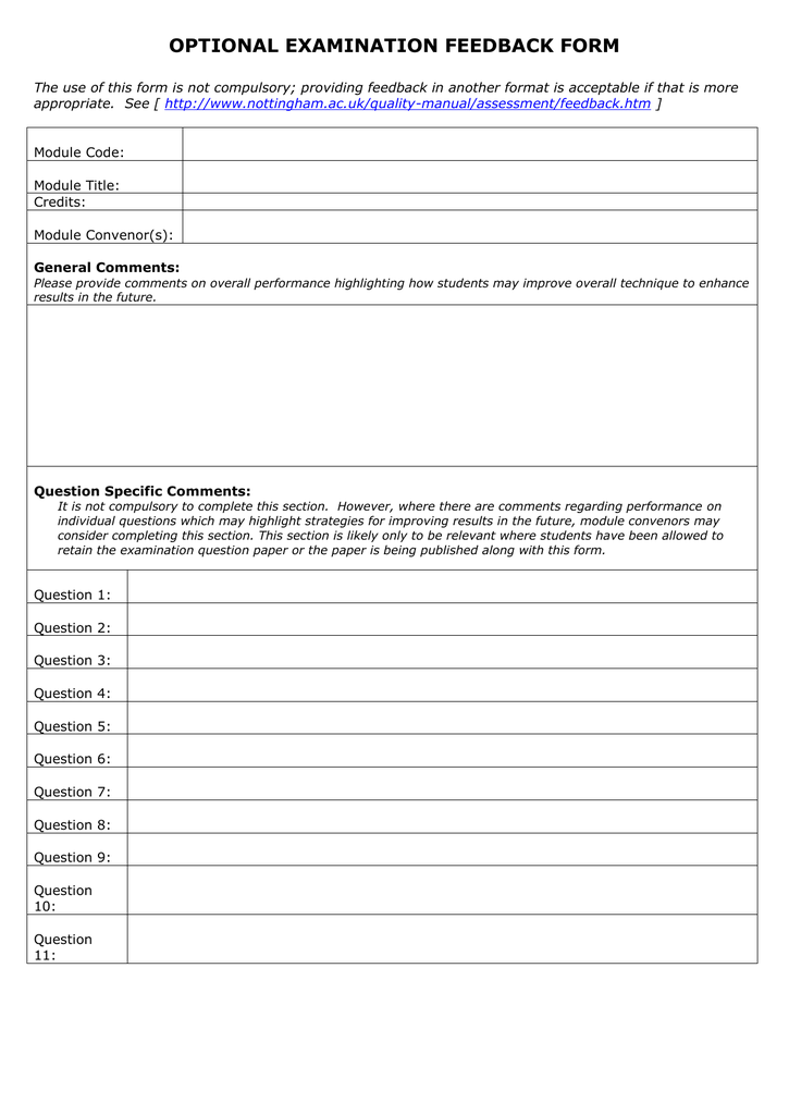 Examination feedback form