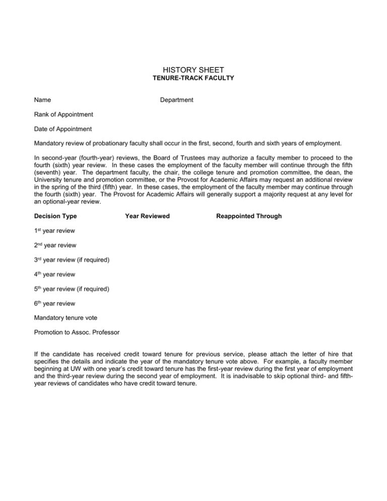 HISTORY SHEET