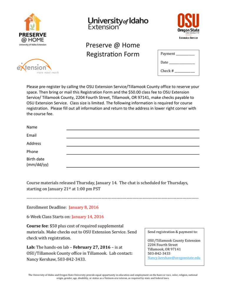 Preserve Home Registration Form Preserve Home Registration Form