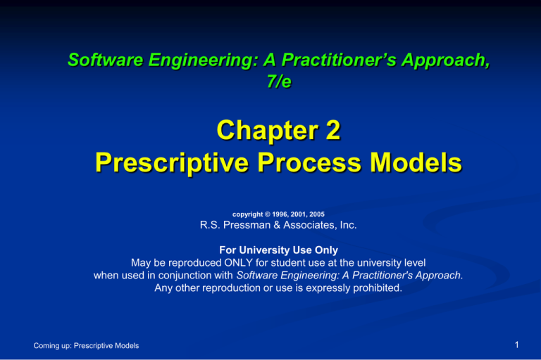 Chapter 2 Prescriptive Process Models Software Engineering A 