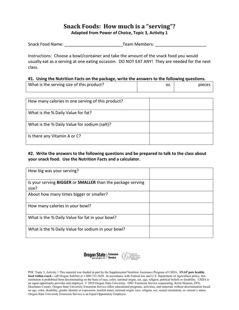 Thursday Topic 3 Poc How Much Is A Serving Worksheet Thursday Topic 3 Poc How Much Is A Serving Worksheet