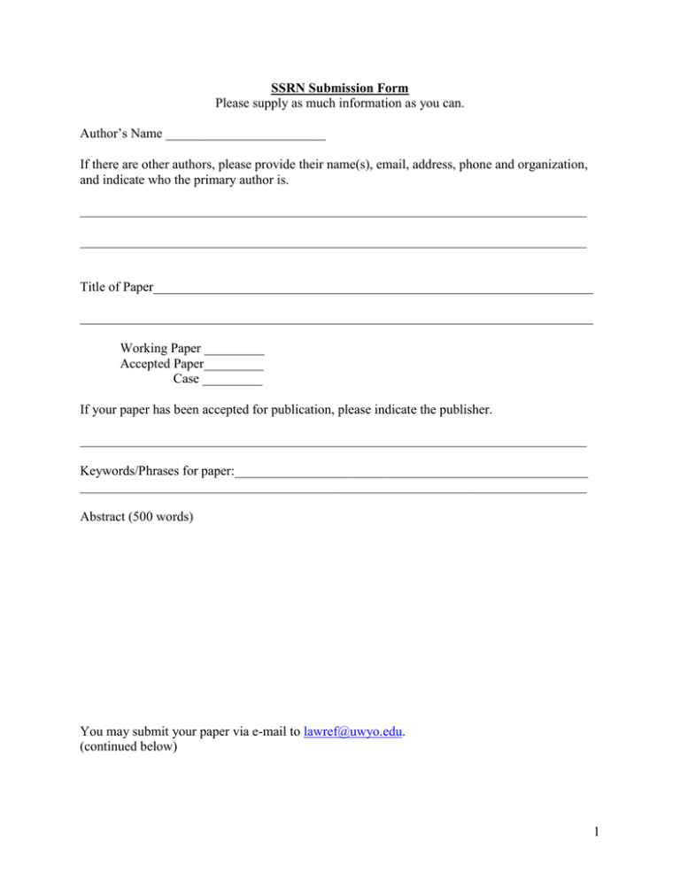 SSRN Submission Form