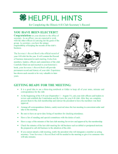 Secretary’s Worksheet for 4-H Club Meetings