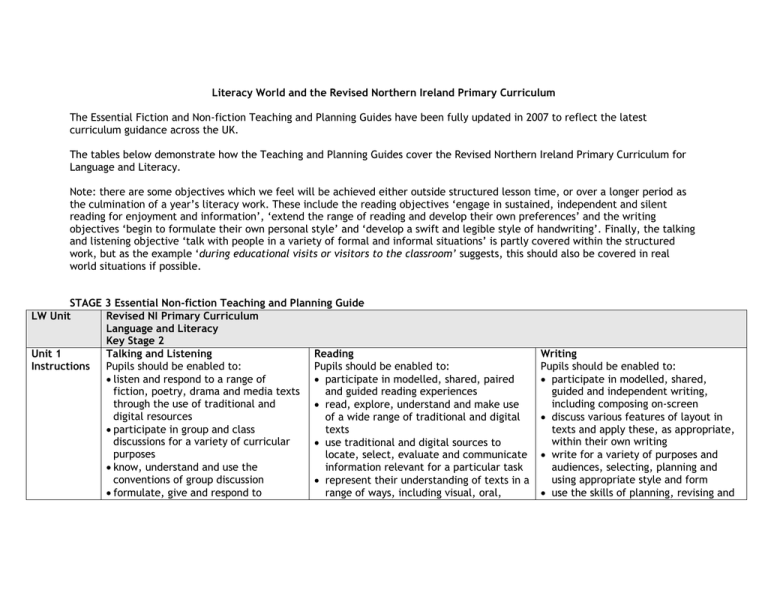 Literacy World And The Revised Northern Ireland Primary Curriculum