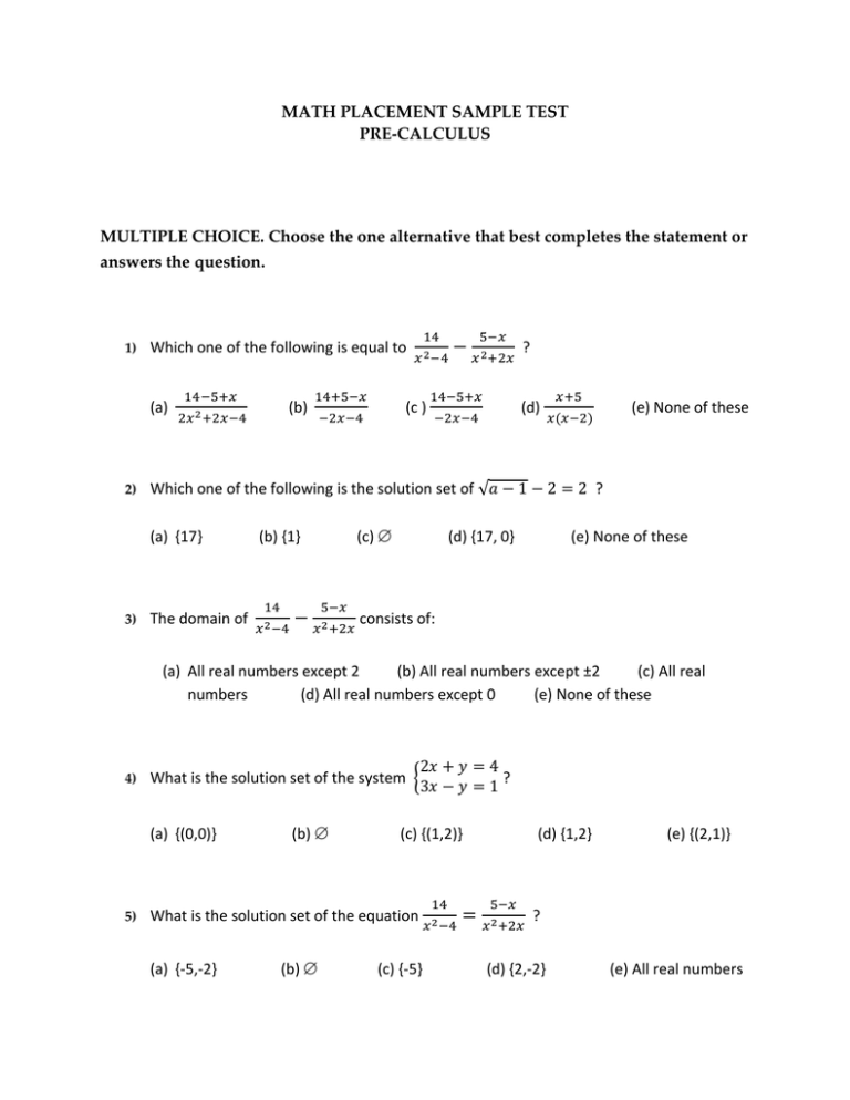 Math Placement Test Math Placement Test