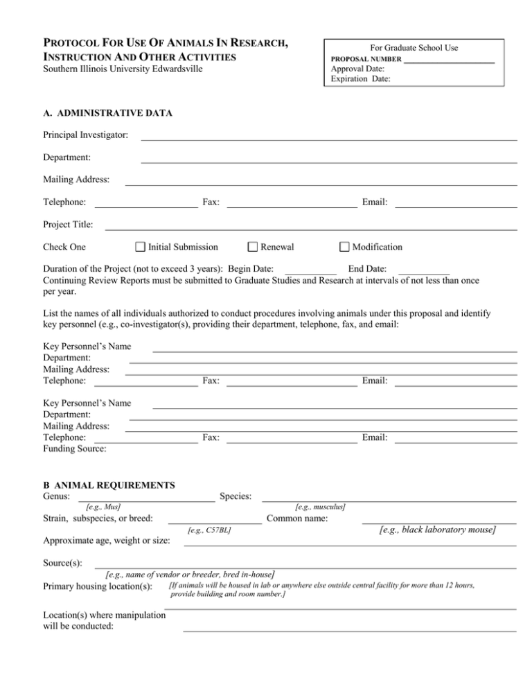 Animal Care Protocol Word Animal Care Protocol Word