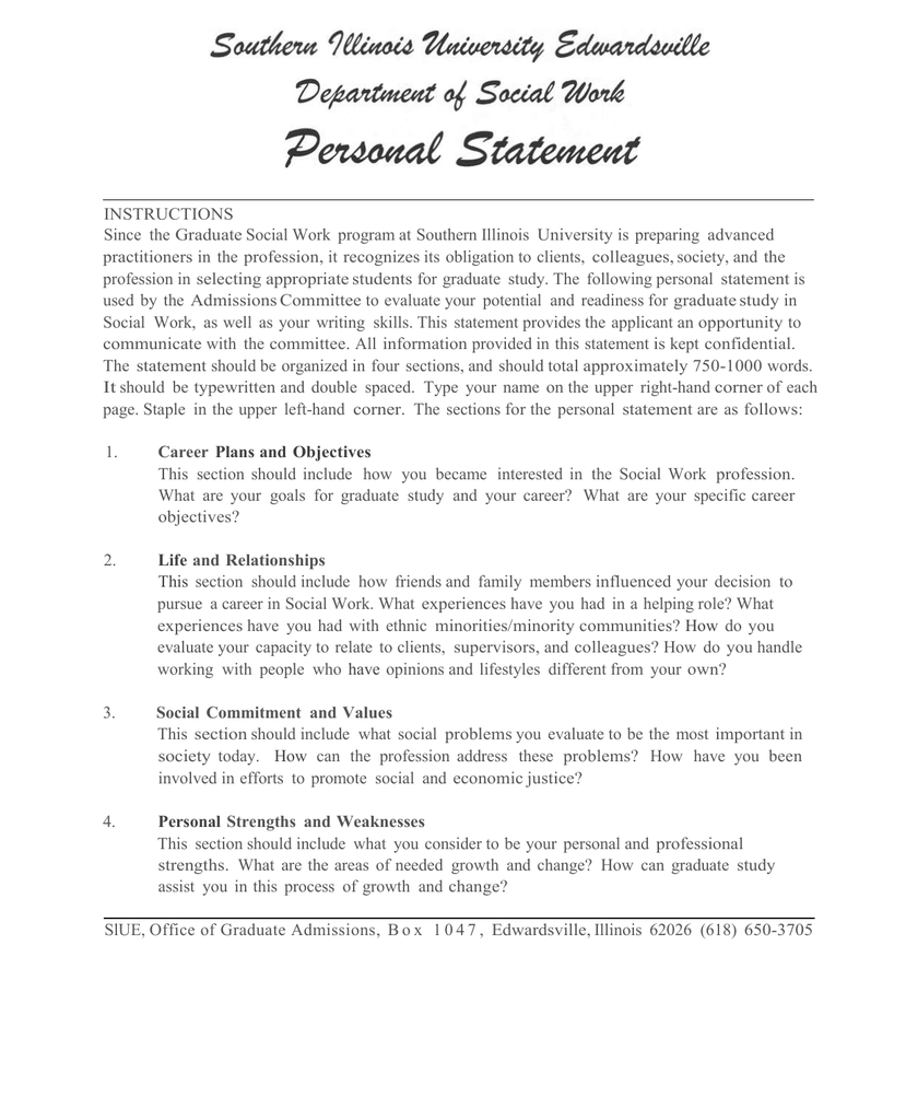 Instructions For Personal Statement