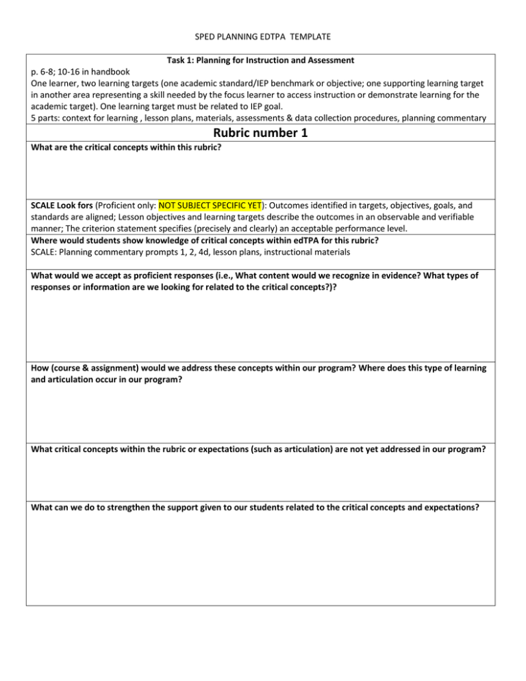 SPED PLANNING EDTPA TEMPLATE p. 6-8; 10-16 in handbook