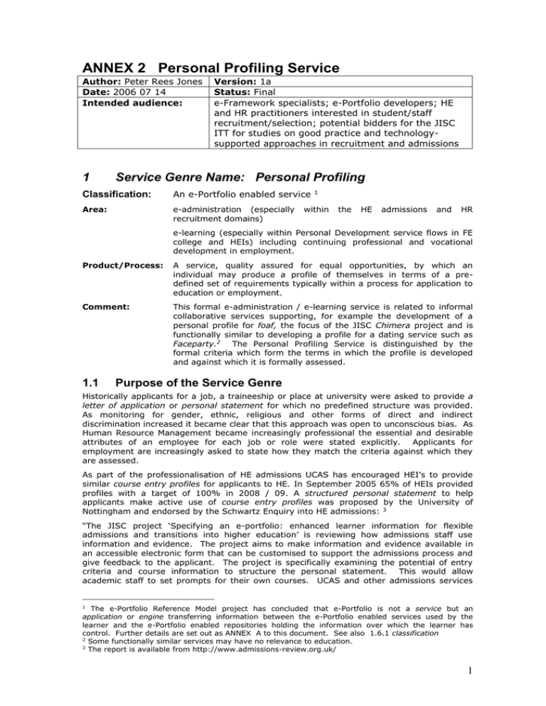 Personal profiling service