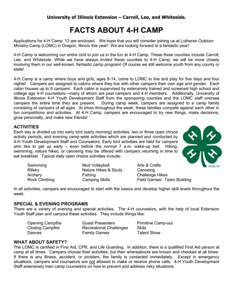 FACTS ABOUT 4 H CAMP