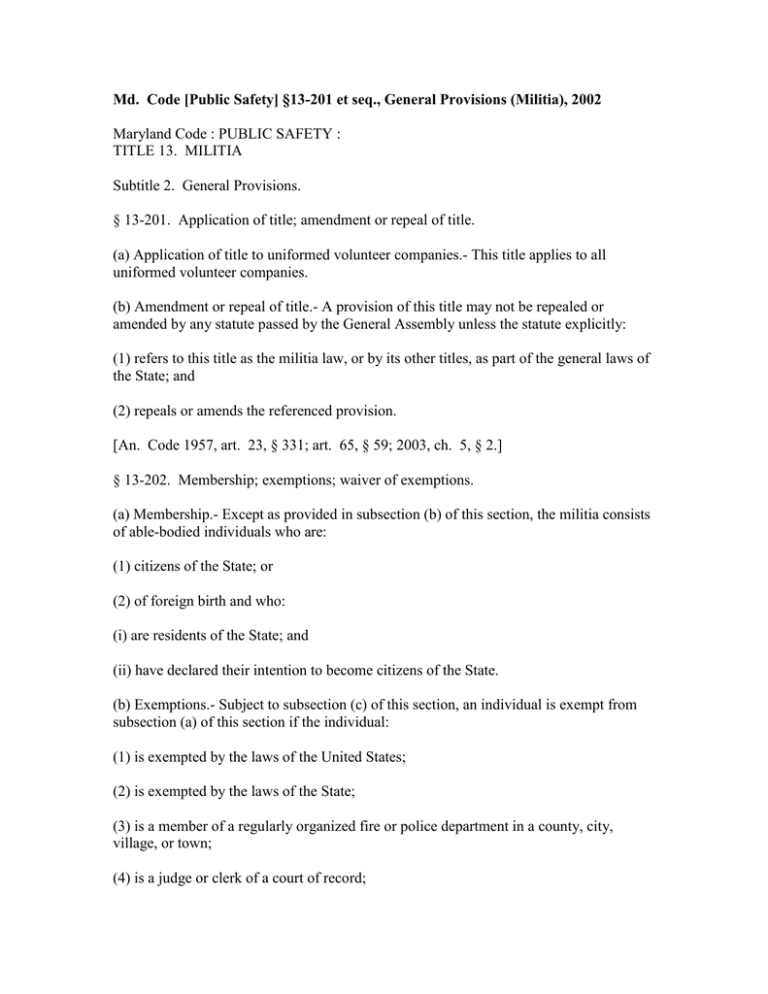 Md. Code Public Safety §13-201 et seq.doc