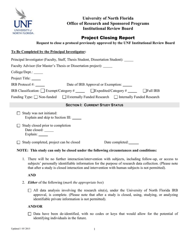 Closing Report Form