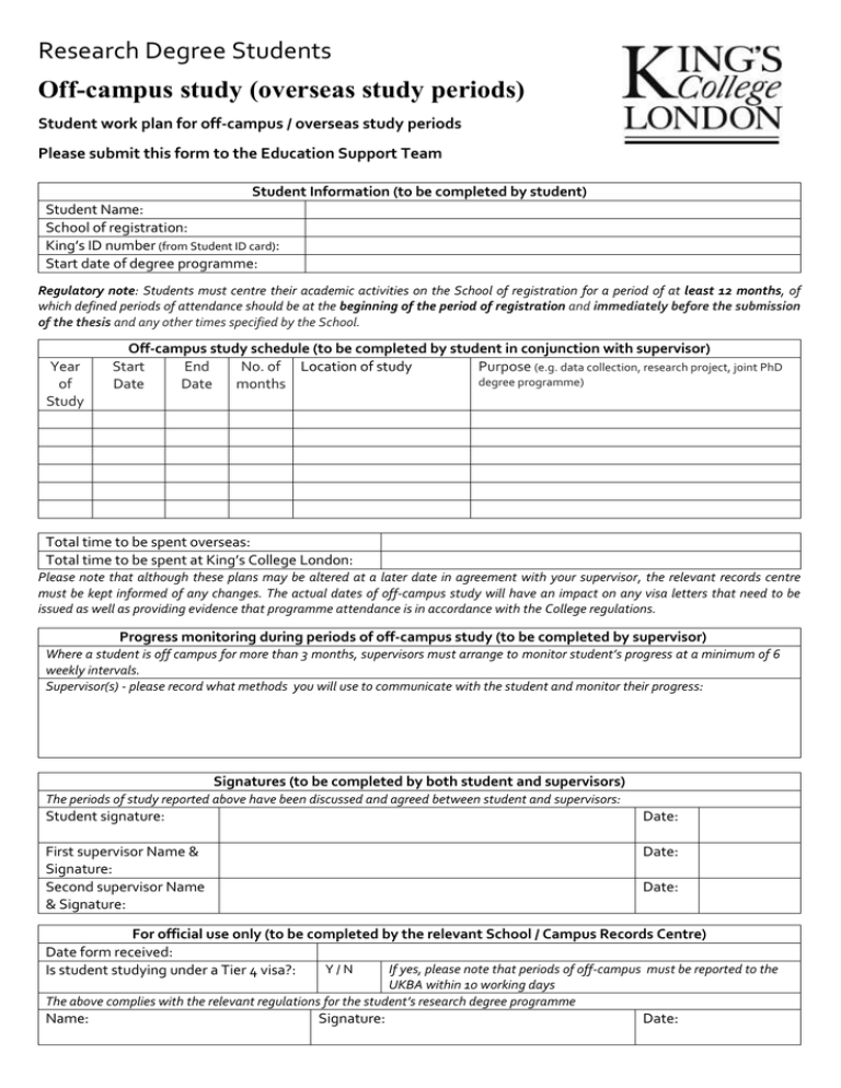 Off Campus Study Form