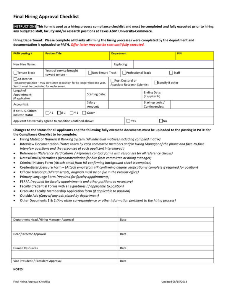 Hiring Process Compliance Checklist