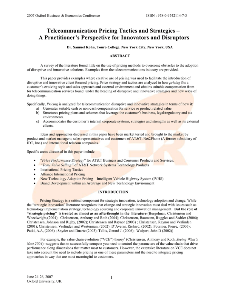 Telecommunication Pricing Tactics And Strategies – A Practitioner’s ...