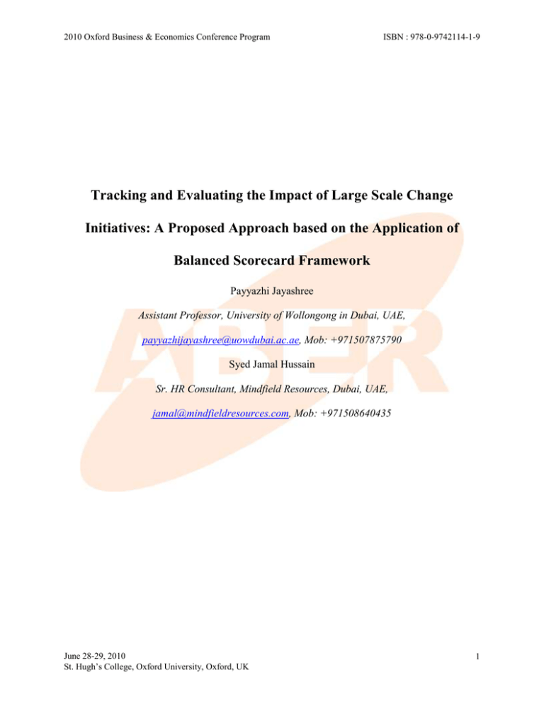 Tracking and Evaluating the Impact of Large Scale Change Initiatives: A ...