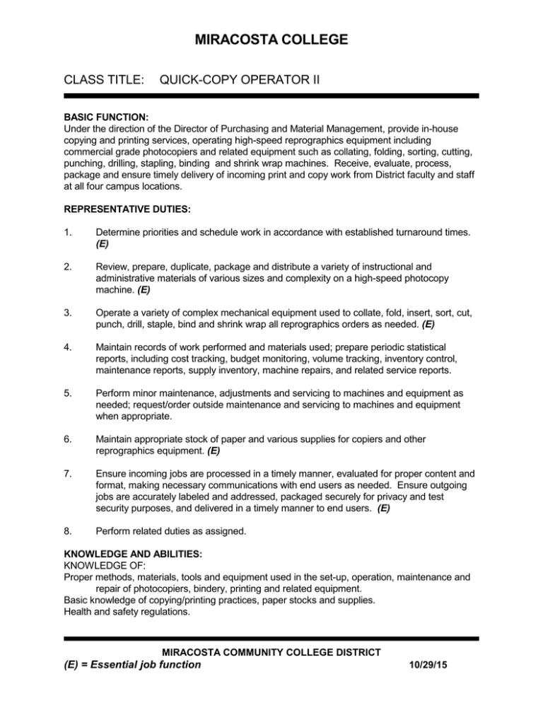 Quick Copy Operator II