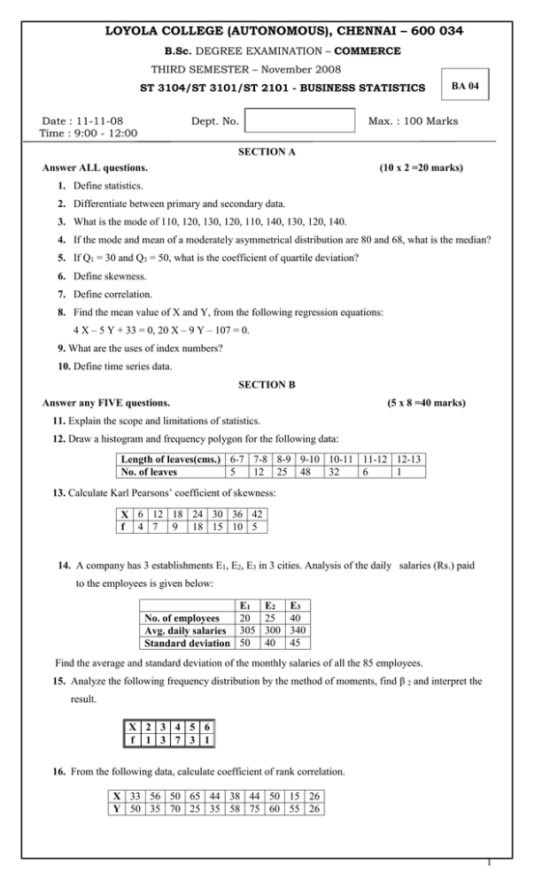 LOYOLA COLLEGE AUTONOMOUS CHENNAI 600 034